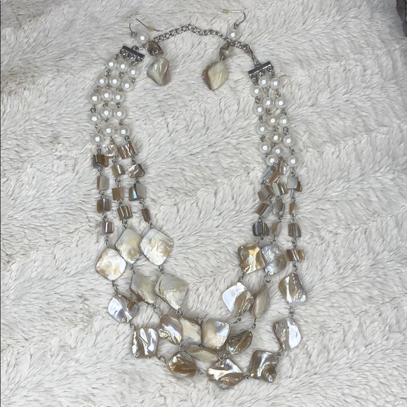 Jewelry | Shell Necklace And Earrings Set With Pearls | Poshmark